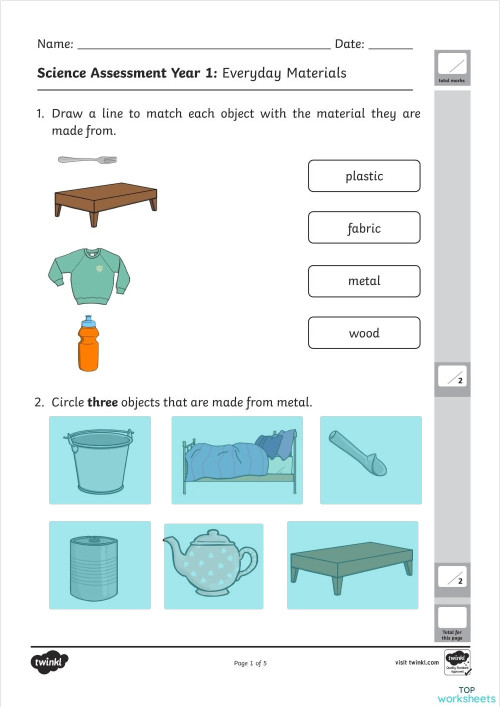 Properties of Materials Grade 1. Interactive worksheet | TopWorksheets
