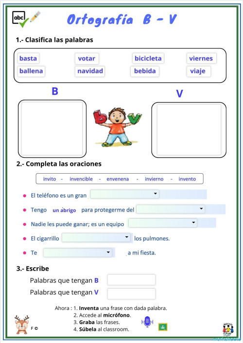 Ortografía B-V. Ficha interactiva | TopWorksheets