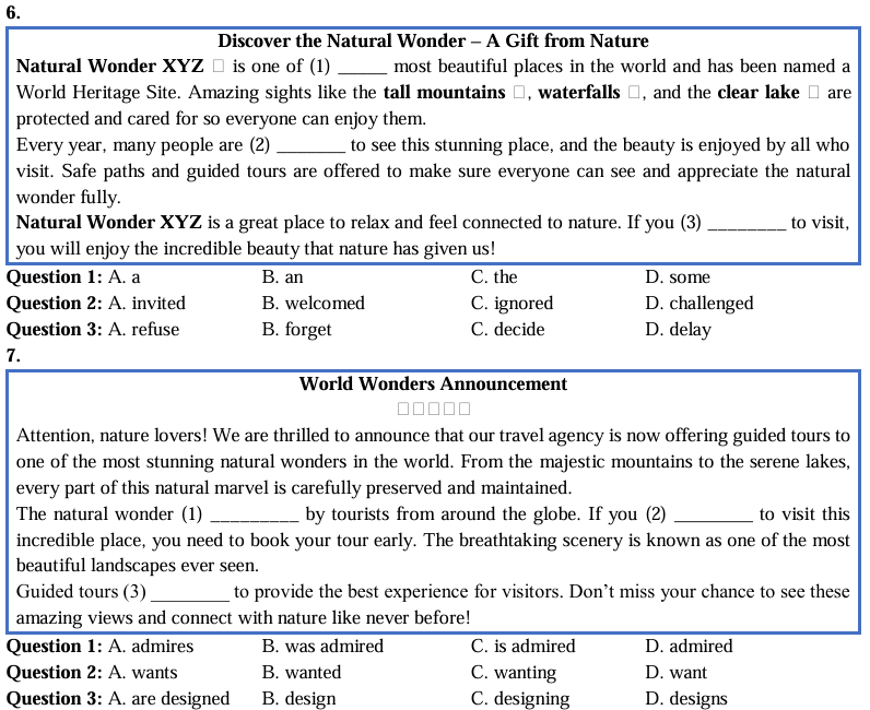 PRACTICE UNIT 7.1: NATURAL WONDERS OF THE WORLD. Interactive worksheet ...