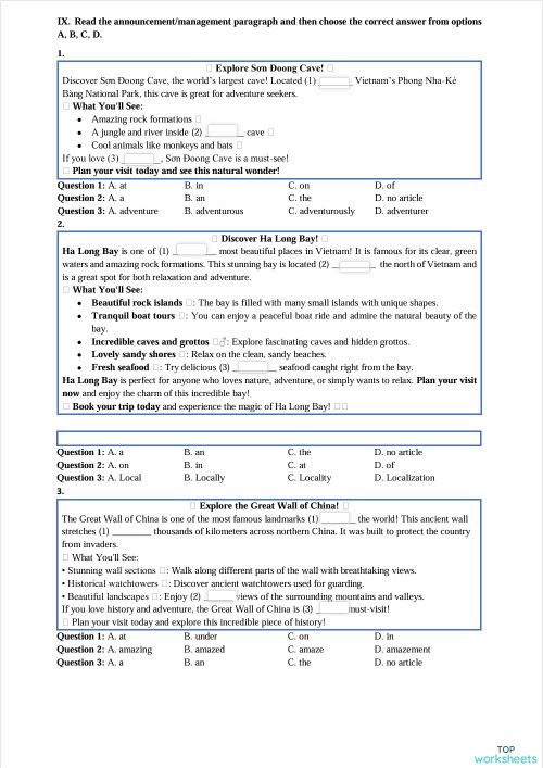 PRACTICE UNIT 7.1: NATURAL WONDERS OF THE WORLD. Interactive worksheet ...