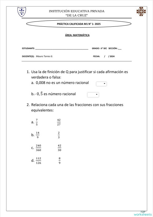 Las fracciones. Suma y resta. (5º). Ficha interactiva | TopWorksheets