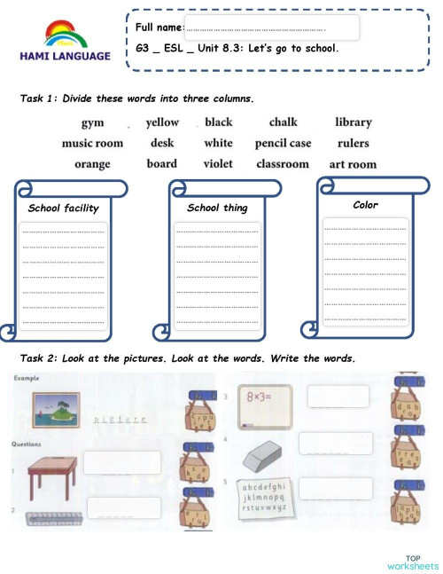 Grade 3_ESL_Let's go to school 2. Interactive worksheet | TopWorksheets