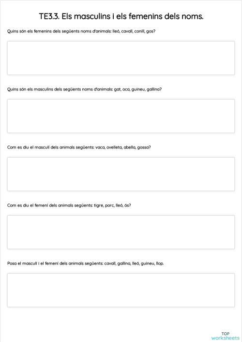 TE3.3. Els masculins i els femenins dels noms.. Fitxa interactiva ...