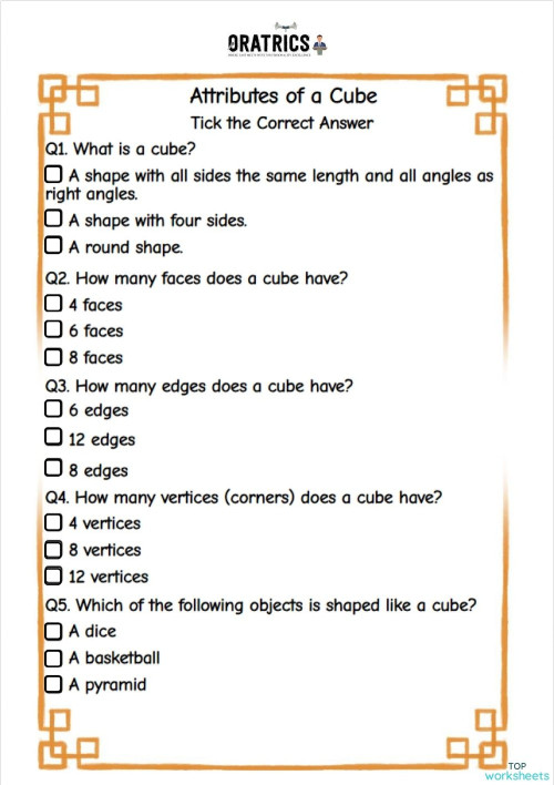Trace the cube FF. Interactive worksheet | TopWorksheets