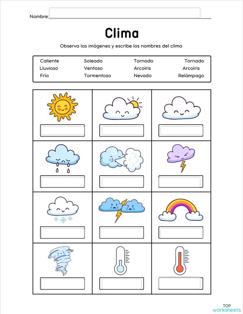 Hoja De Trabajo Sobre El Clima En Español