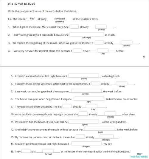 past perfect worksheet. Interactive worksheet | TopWorksheets