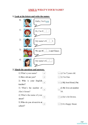 Unit 3: What's your name?. Interactive worksheet | TopWorksheets