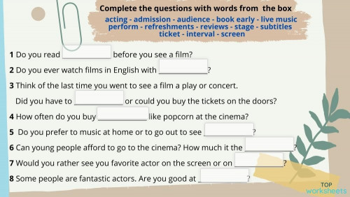 Going out-vocabulary. Interactive worksheet | TopWorksheets