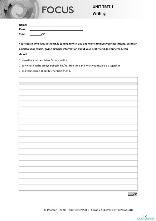 Focus 2 Unit 1 Personal letter. Interactive worksheet | TopWorksheets