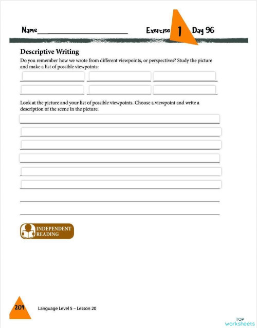 Lesson 20: Descriptive Writing Pg 204 Ex 1. Interactive worksheet ...