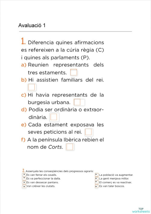 Avaluació 1. Fitxa interactiva | TopWorksheets