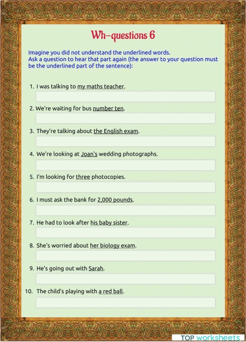 Wh-questions 6. Interactive worksheet | TopWorksheets