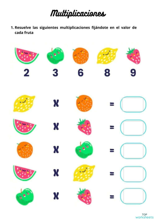 Multiplicaciones divertidas. Ficha interactiva | TopWorksheets
