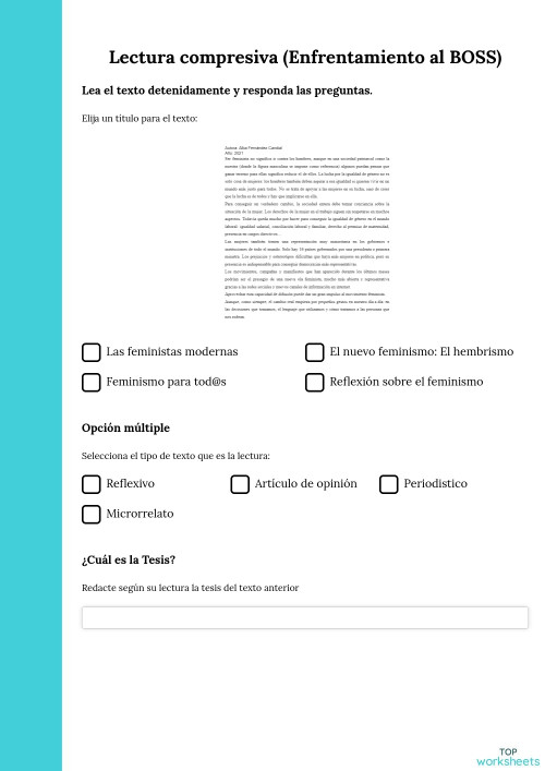 Lectura compresiva (Enfrentamiento al BOSS). Ficha interactiva ...