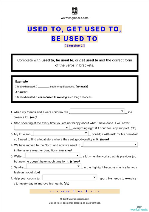 used to get used to be used to. Interactive worksheet | TopWorksheets