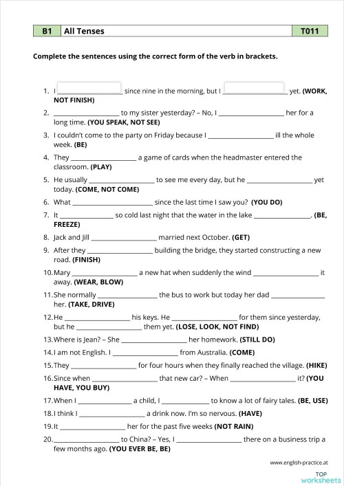 Mixed Tenses. Interactive worksheet | TopWorksheets Mixed Tenses. Interactive worksheet | TopWorksheets