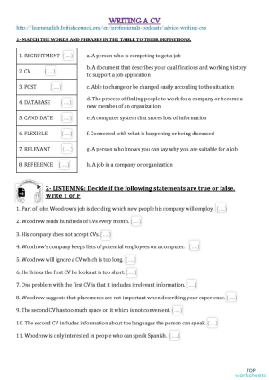 WRITING A CV. Interactive worksheet | TopWorksheets