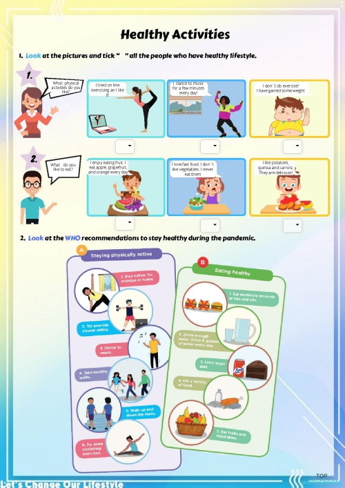 Exp 8.3 A1 Healthy Activities. Interactive worksheet | TopWorksheets
