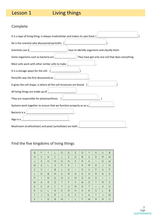 Natural Lesson 1 Living things. VII. Interactive worksheet | TopWorksheets