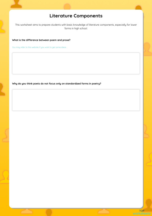 Literature Components. Interactive worksheet | TopWorksheets