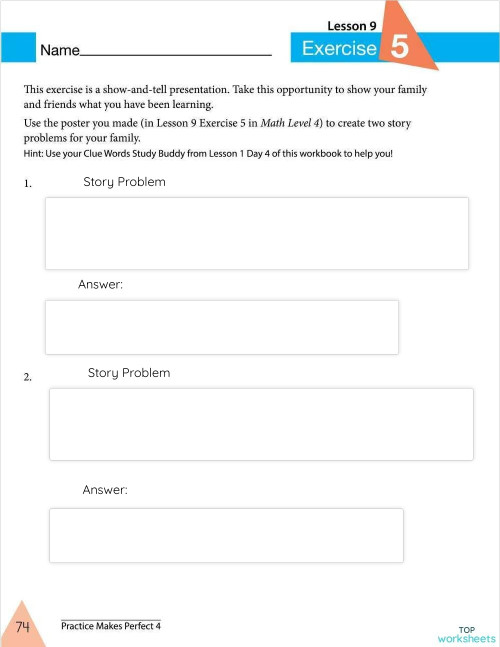 Lesson 9: Exercise 5 Pg 74. Interactive worksheet | TopWorksheets