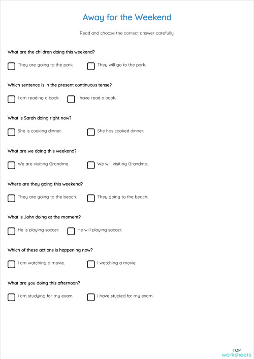 Away for the Weekend. Interactive worksheet | TopWorksheets