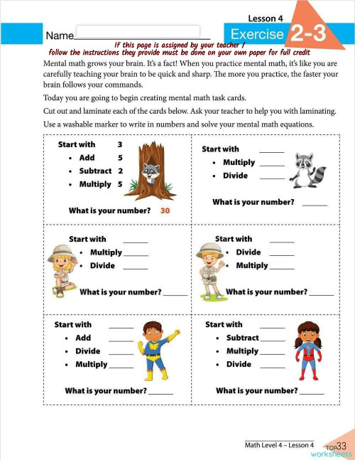 Lesson 4: Exercise 2-3 Pg 33. Interactive worksheet | TopWorksheets