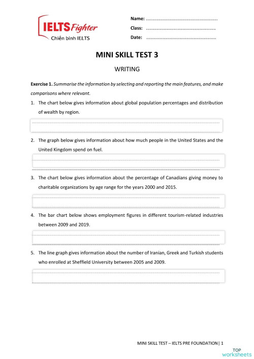 PRE F - MINI TEST 3 - WRITING. Interactive worksheet | TopWorksheets