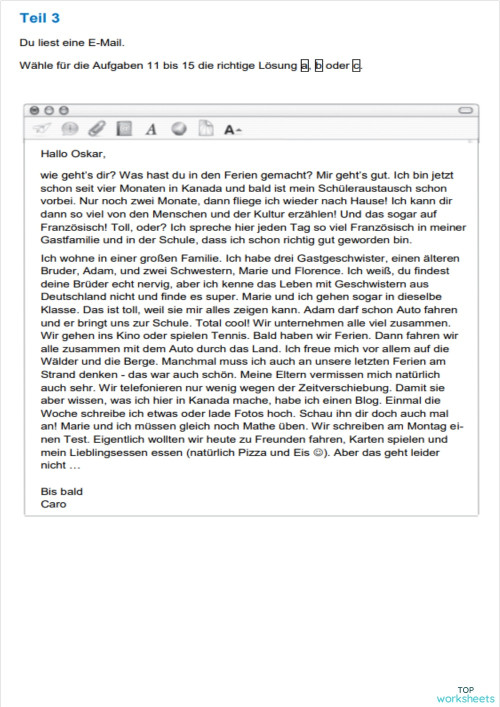 A2 Fit in Deutsch Teil 3. Interaktives Arbeitsblatt | TopWorksheets