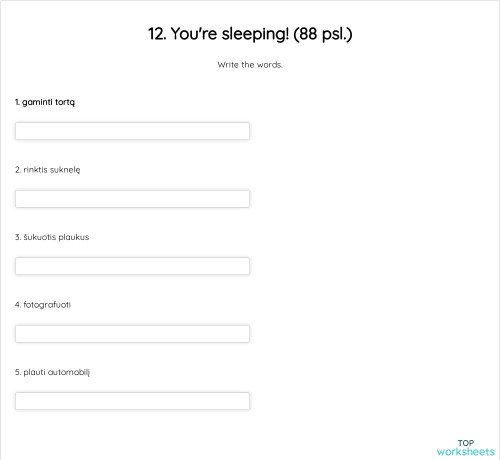 12. You're sleeping!. Interactive worksheet | TopWorksheets