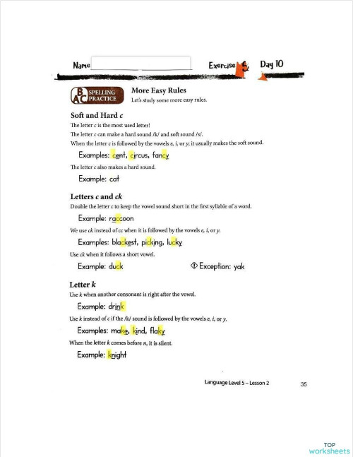 Lesson 2: Spelling Practice Pg 35-36. Interactive worksheet | TopWorksheets