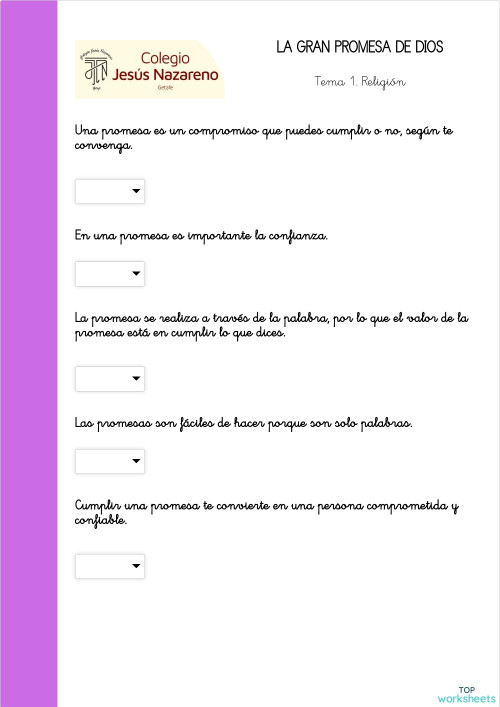 LA GRAN PROMESA DE DIOS. Ficha interactiva | TopWorksheets