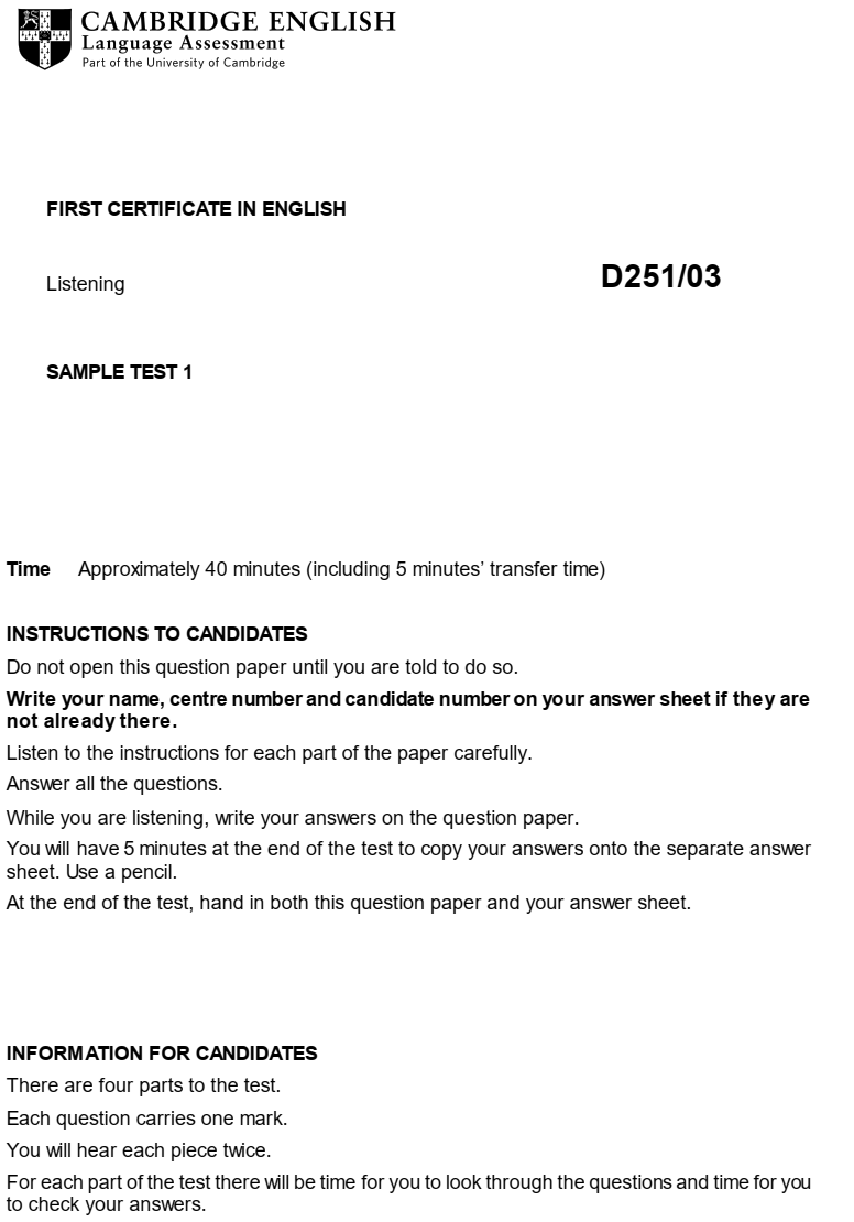 FCE SAMPLE TEST 1 2015. Interactive worksheet | TopWorksheets