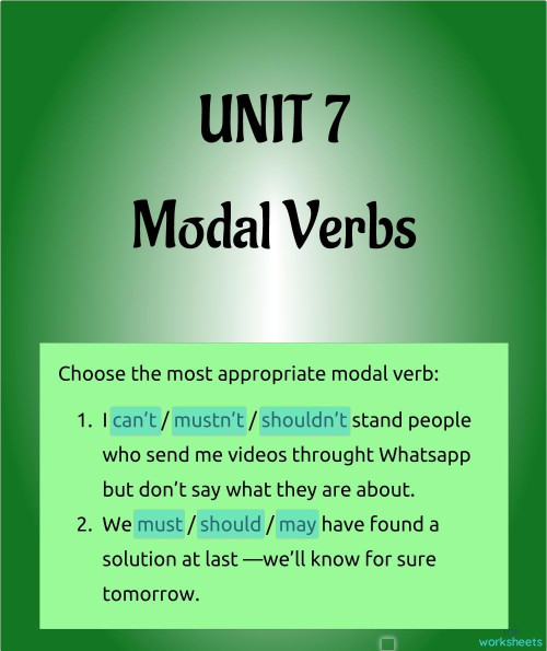 Modal verbs: must, have to, need, should. Interactive worksheet ...