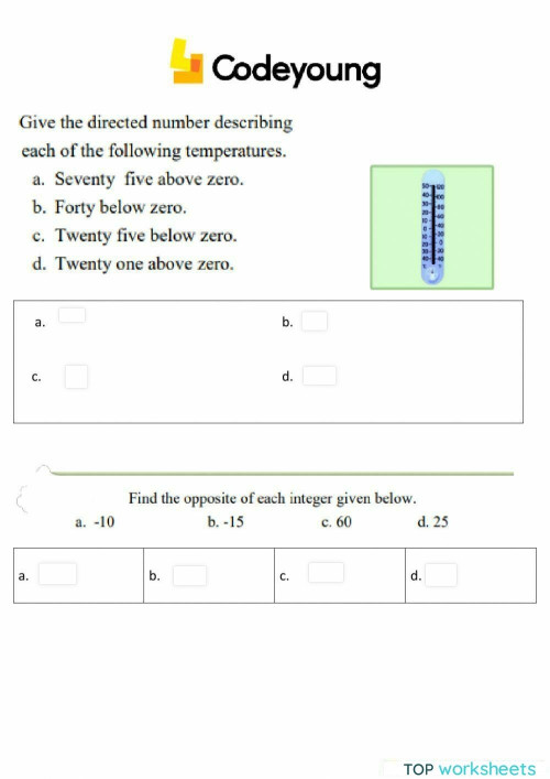Introduction to Negative Numbers Concept CW. Interactive worksheet ...