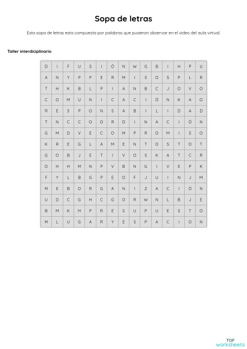 Sopa de letras. Ficha interactiva | TopWorksheets