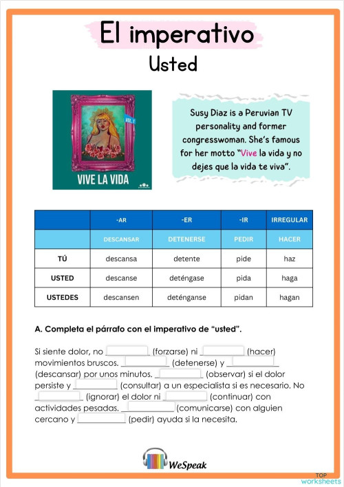 CONJUGACIÓN INDICATIVO, SUBJUNTIVO E IMPERATIVO. Ficha interactiva ...