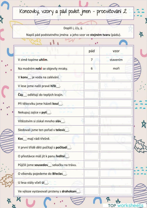 Čeština: interaktivní pracovní listy a online cvičení | TopWorksheets