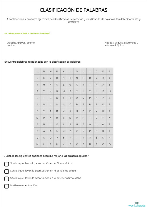 Clasificación de palabras: fichas interactivas y ejercicios online ...
