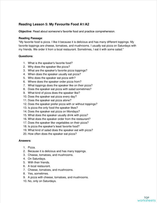 My favourite food. Interactive worksheet | TopWorksheets