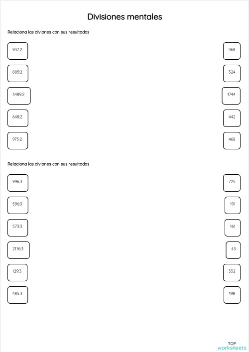 Divisiones mentales. Ficha interactiva | TopWorksheets