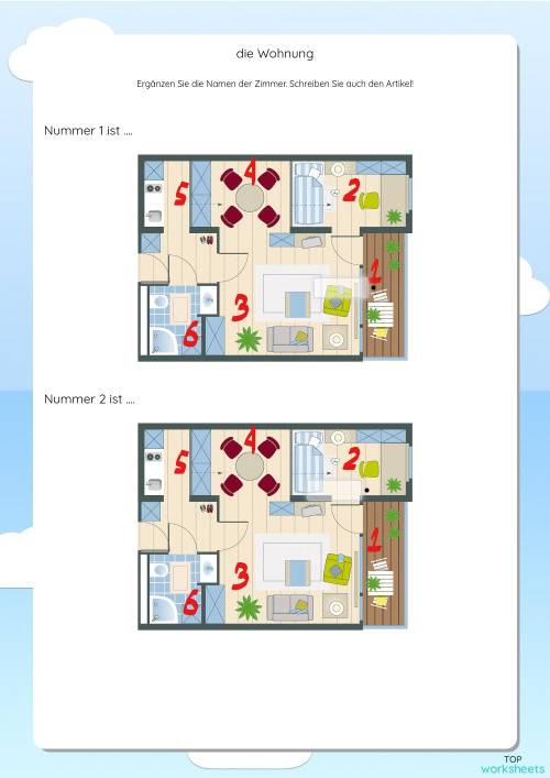 die Wohnung. Interaktives Arbeitsblatt | TopWorksheets