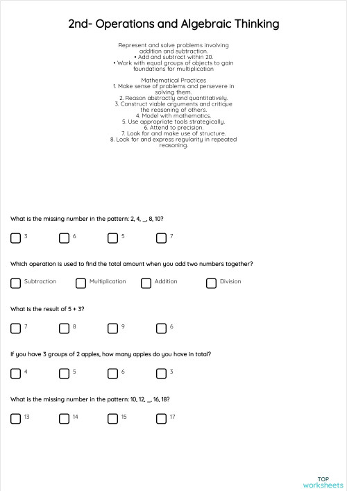 2nd- Operations and Algebraic Thinking. Interactive worksheet ...