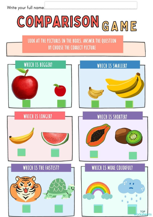 Comparison. Interactive worksheet | TopWorksheets