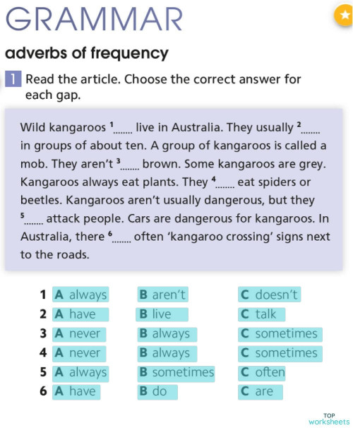 Animal magic - Grammar - Adverbs of frequency. Interactive worksheet ...