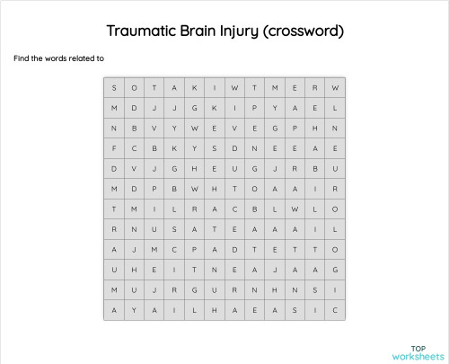 Traumatic Brain Injury (crossword). Interactive worksheet | TopWorksheets