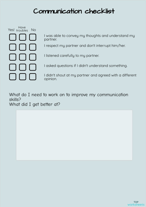 Communication checklist. Interactive worksheet | TopWorksheets
