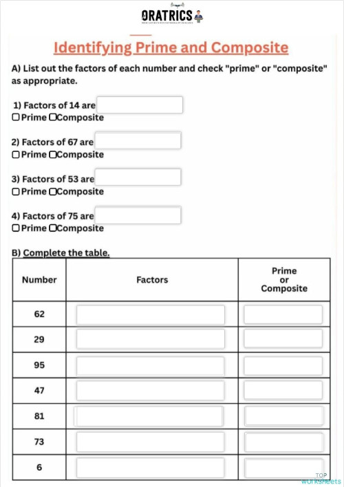 Prime and Composite CC. Interactive worksheet | TopWorksheets