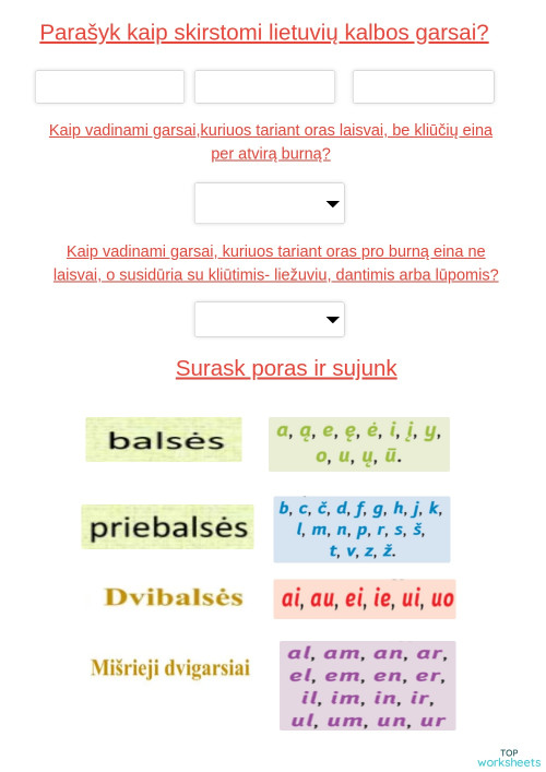 Lietuvių kabos garsai. Interactive worksheet | TopWorksheets