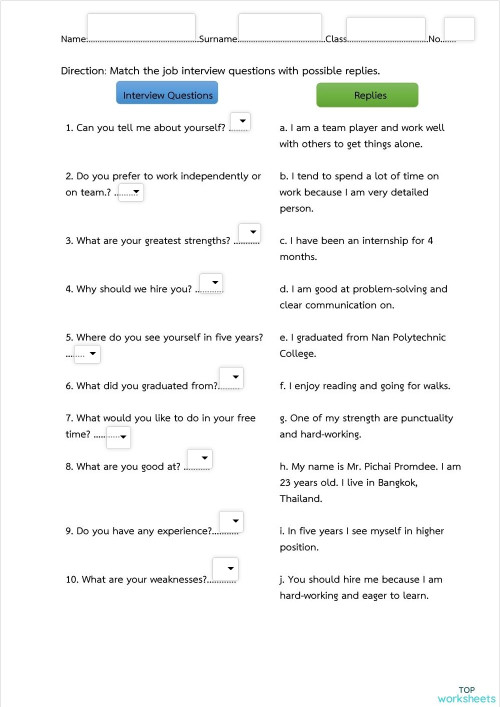 Job Interview I. Interactive worksheet | TopWorksheets